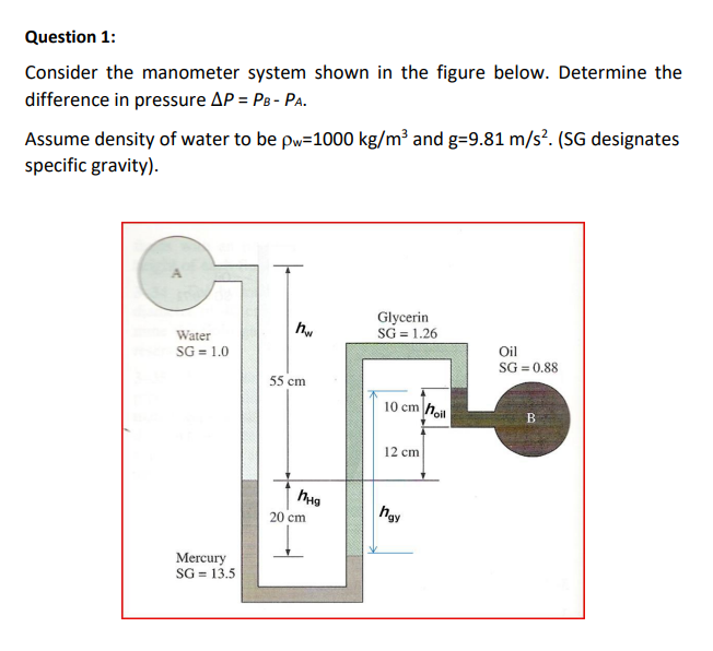 Solved Question 1: Consider the manometer system shown in | Chegg.com