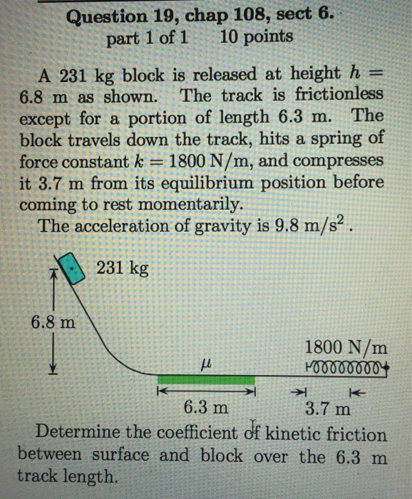 Solved A 231 kg block is released at height h = 6.8 m as | Chegg.com