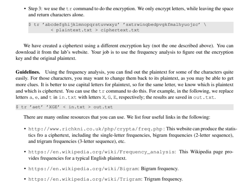 2.1 Task 1: Frequency Analysis Against Monoalphabetic | Chegg.com