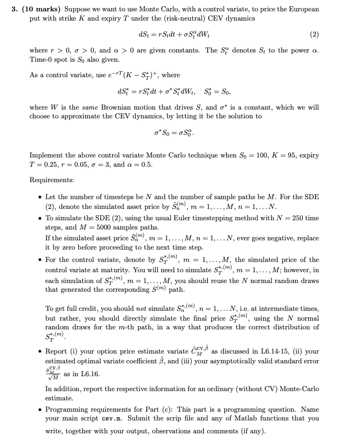 3. (10 marks) Suppose we want to use Monte Carlo, | Chegg.com
