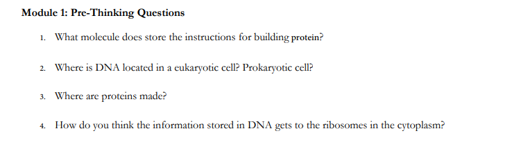 Solved Module 1: Pre-Thinking Questions 1. What molecule | Chegg.com