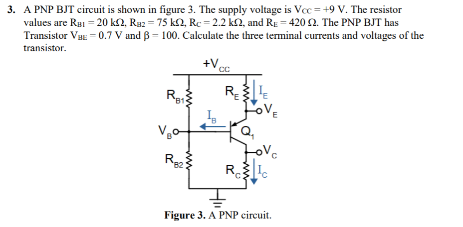 Solved 3. A PNP BJT circuit is shown in figure 3. The supply | Chegg.com