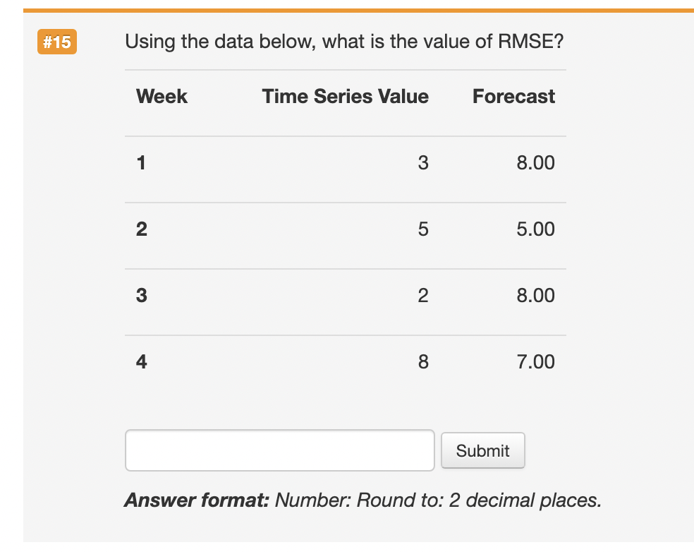 Using the data below, what is the value of RMSE? | Chegg.com