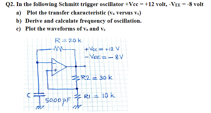 Solved Q2. In the following Schmitt trigger oscillator +Vec | Chegg.com