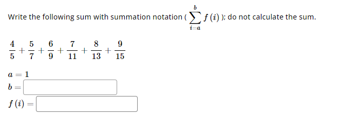Solved Write the following sum with summation notation | Chegg.com