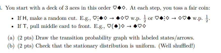 Solved You start with a deck of 3 aces in this order ⊙⋄⋄. At | Chegg.com