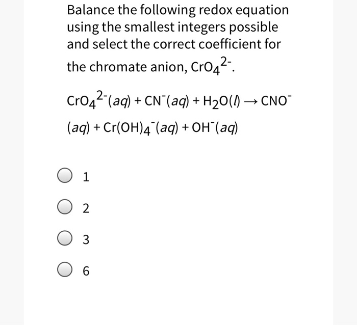 Solved Balance the following redox equation using the | Chegg.com