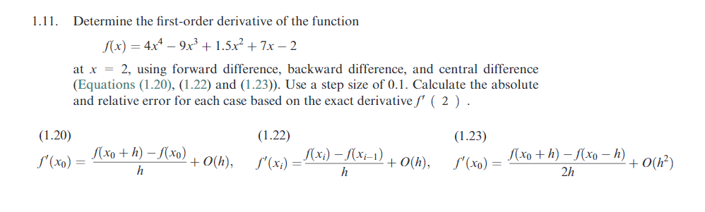 Solved 1.11. Determine the first-order derivative of the | Chegg.com
