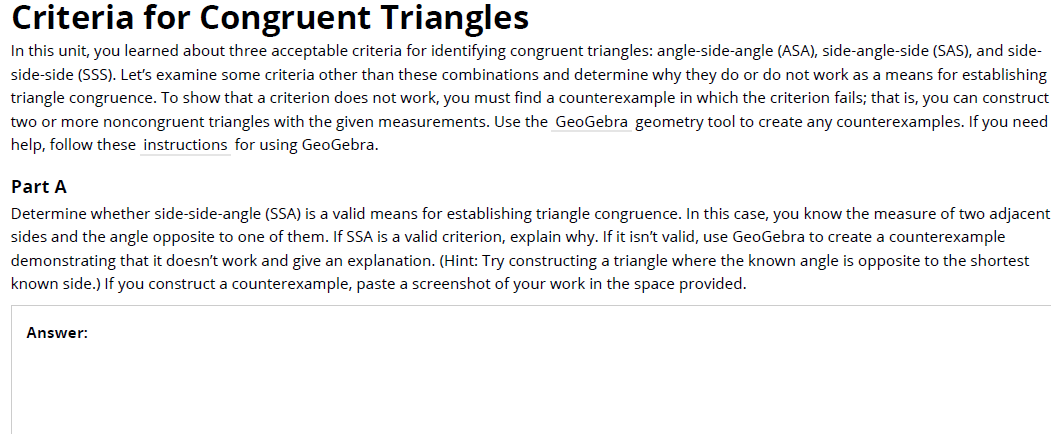 Solved Criteria for Congruent Triangles In this unit, you | Chegg.com