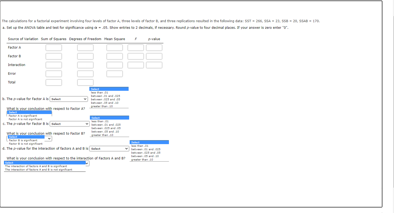 Solved The Calculations For A Factorial Experiment Involving Chegg