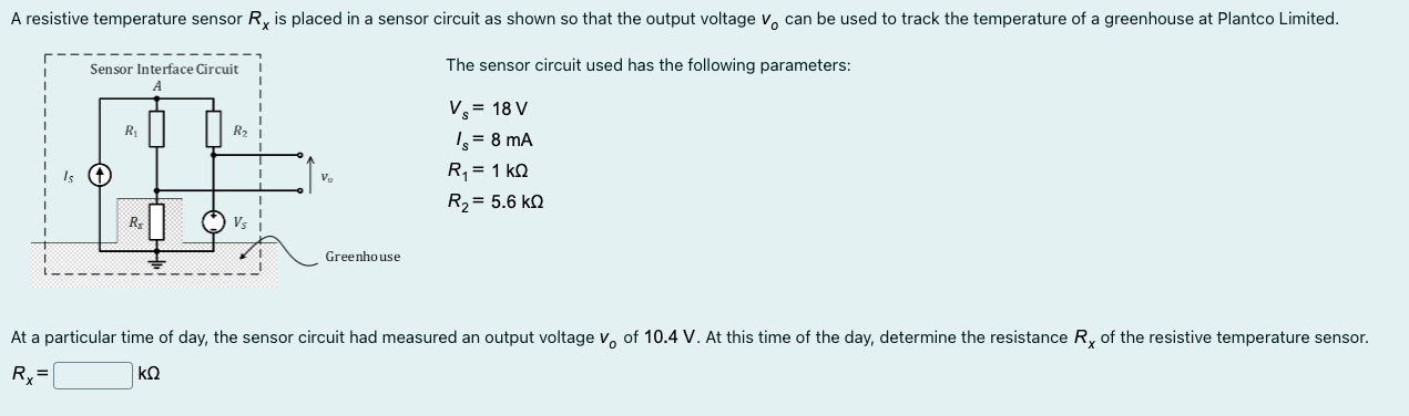 Solved A resistive temperature sensor Rx is placed in a | Chegg.com