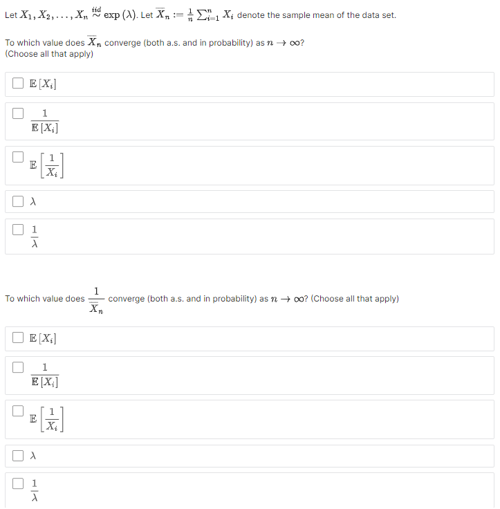 Solved Let X1,X2,…,Xn∼iidexp(λ). Let Xˉn:=n1∑i=1nXi denote | Chegg.com