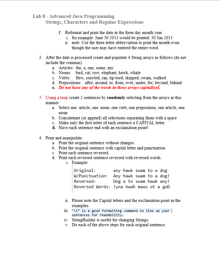 Solved Lab 8 - Advanced Java Programming Strings, Characters | Chegg.com