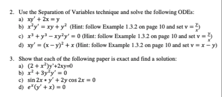 Solved 2 Use The Separation Of Variables Technique And 5591
