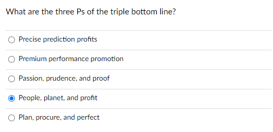 Solved What are the three Ps of the triple bottom line? | Chegg.com