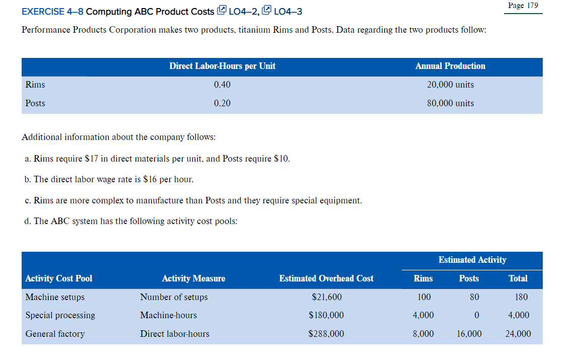 Solved EXERCISE 4–3 Compute ABC Product Costs L04-3 Larner | Chegg.com