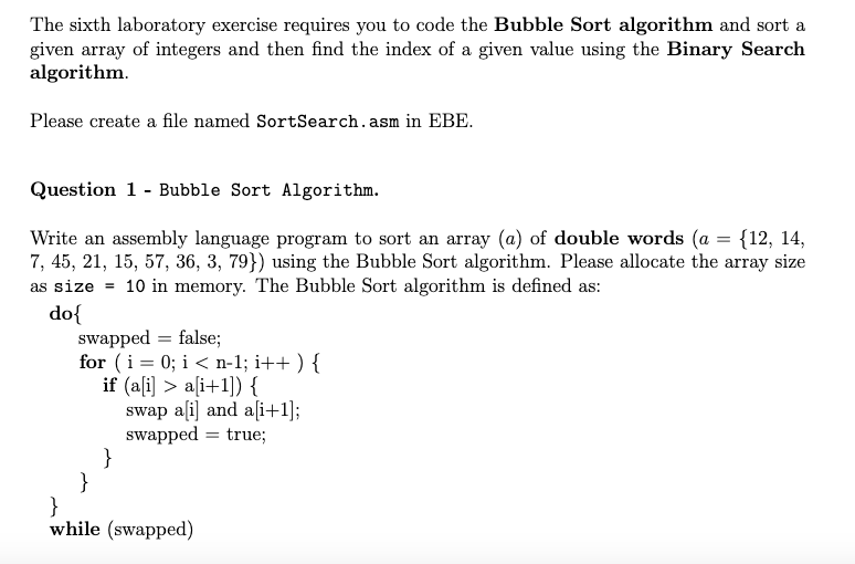 Solved The sixth laboratory exercise requires you to code | Chegg.com