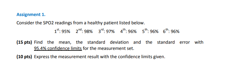 Solved Assignment 1. Consider the SPO2 readings from a | Chegg.com