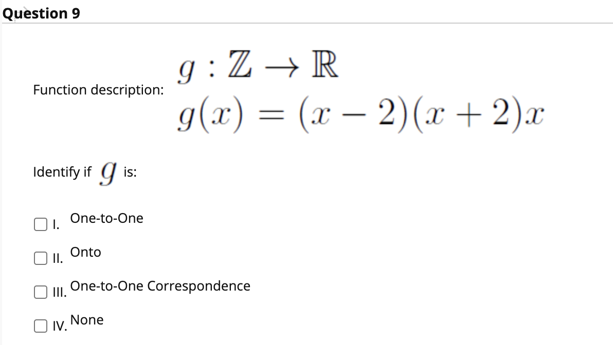 Solved Question 9 : Function description: 9:Z + R g(0) = | Chegg.com