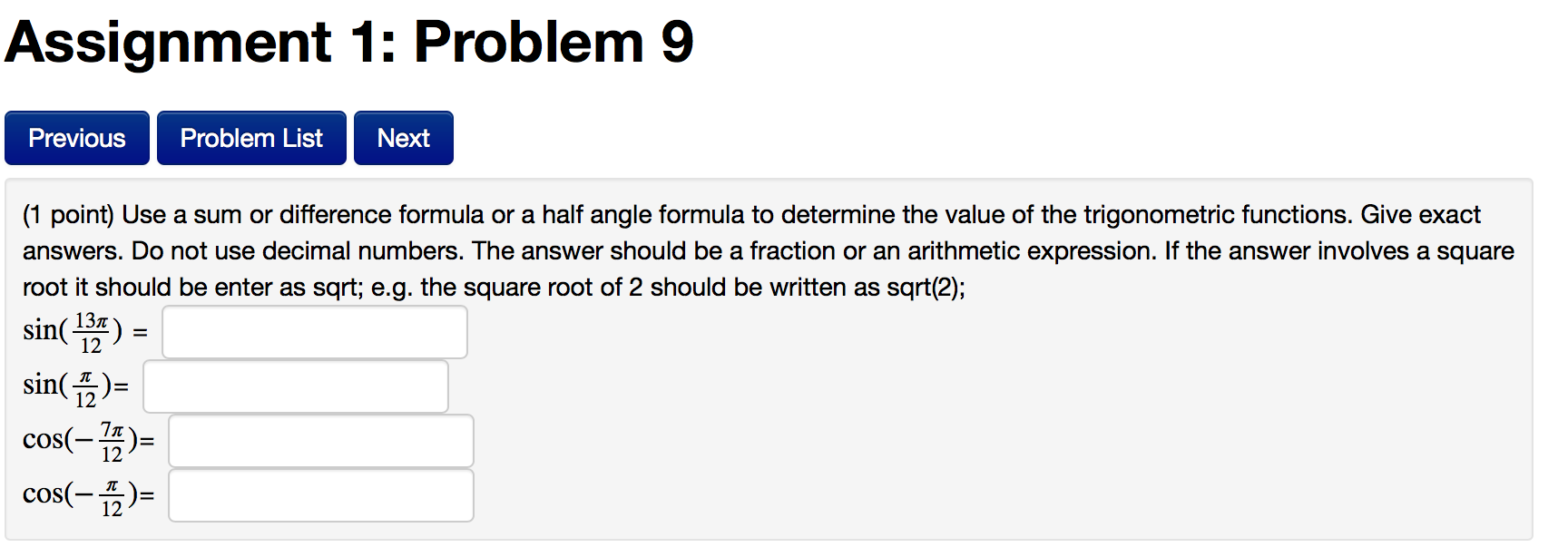 Solved Assignment 1: Problem 9 Previous Problem List Next (1 | Chegg.com
