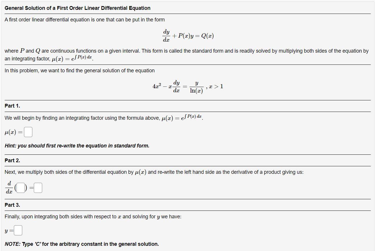 Solved General Solution of a First Order Linear Differential | Chegg.com