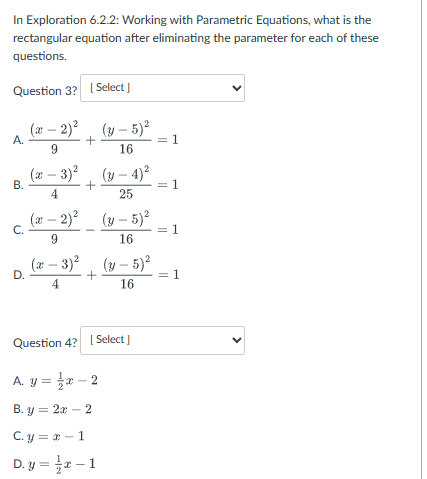 Solved 6.2.2 Working with Parametric Equations Exploration | Chegg.com