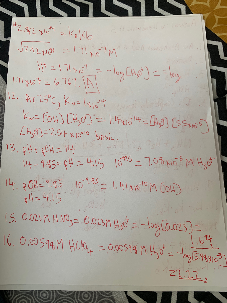 Solved 12. Calculate the hydronium ion concentration in an | Chegg.com