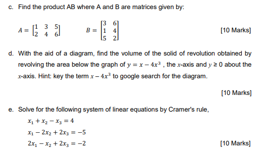 Solved c. Find the product AB where A and B are matrices | Chegg.com