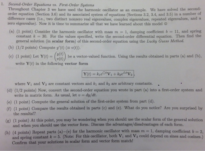 Solved 1. Second-Order Equations vs. First-Order Systems | Chegg.com