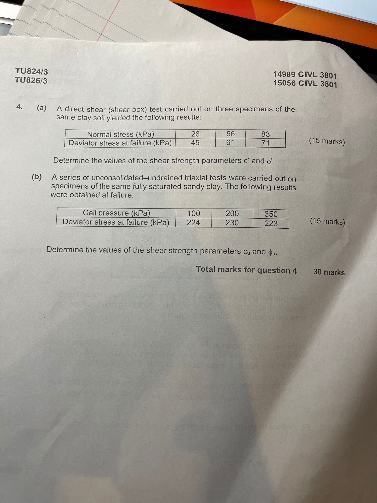 Solved (a) A direct shear (shear box) test carried out on | Chegg.com