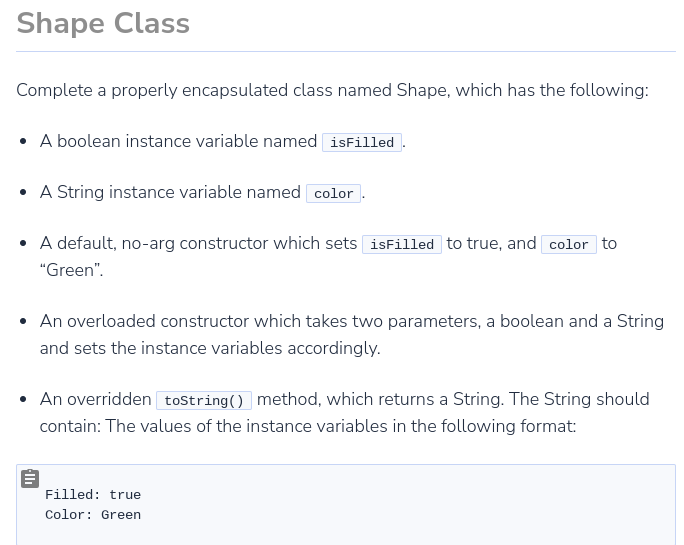 Solved Shape Class Complete a properly encapsulated class | Chegg.com