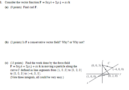 Solved Consider the vector function F=3xyi+2yzj+xzk(a) | Chegg.com