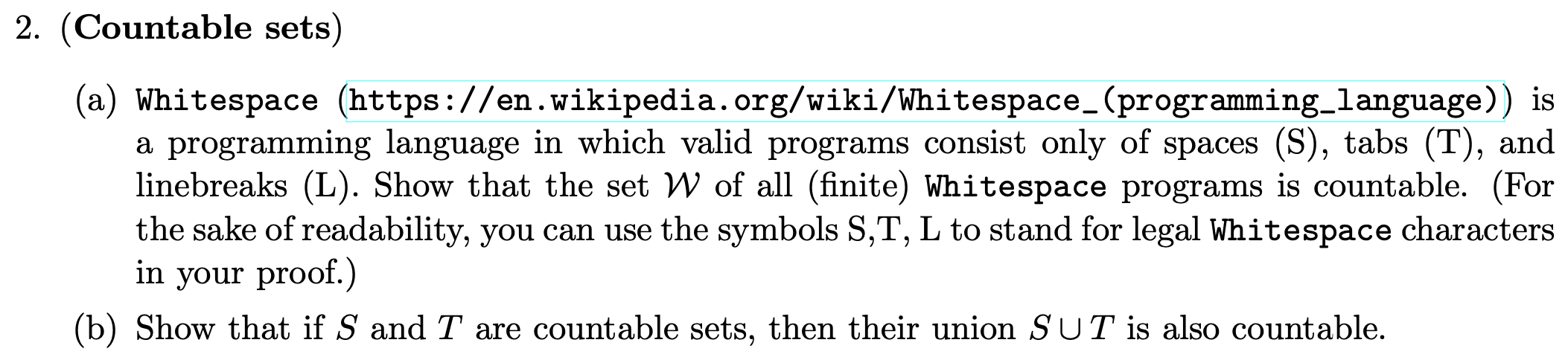 2. (Countable sets) (a) Whitespace | Chegg.com
