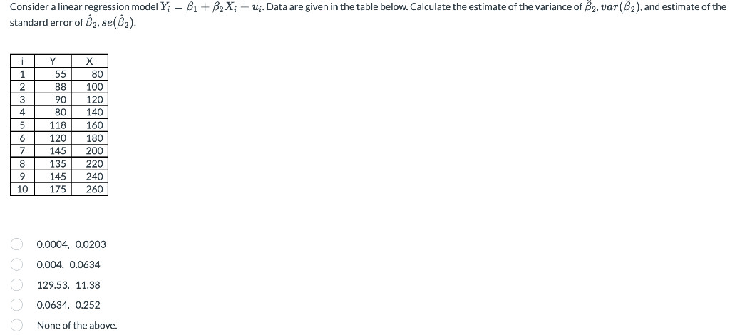 Solved Consider a linear regression model Yi=β1+β2Xi+ui. | Chegg.com