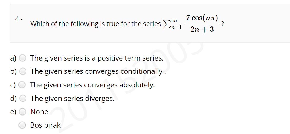 Solved Which of the following is true for the series | Chegg.com