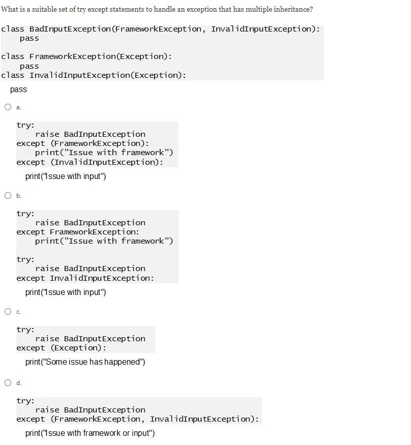Solved What is a suitable set of try except statements to | Chegg.com