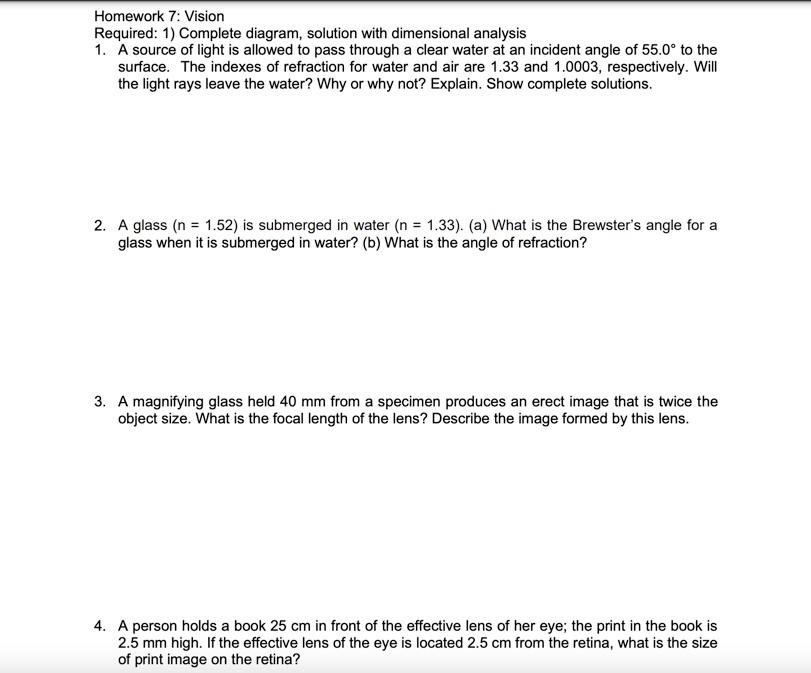 Solved Homework 7: Vision Required: 1) Complete diagram, | Chegg.com