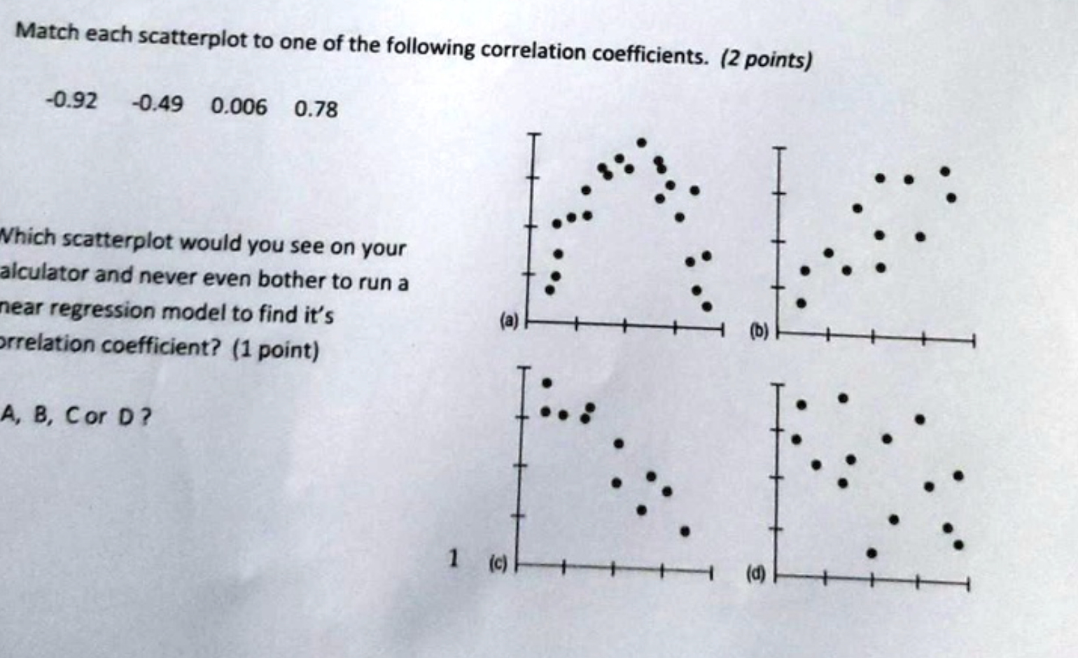 Solved Match each scatterplot to one of the following | Chegg.com