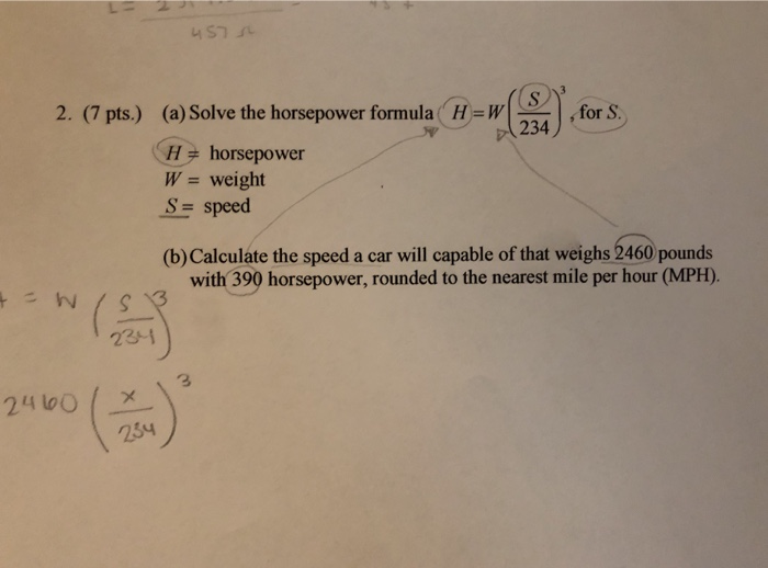 Solved 2. (7 pts.) (a) Solve the horsepower formula | Chegg.com