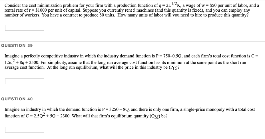 Solved Consider the cost minimization problem for your firm | Chegg.com