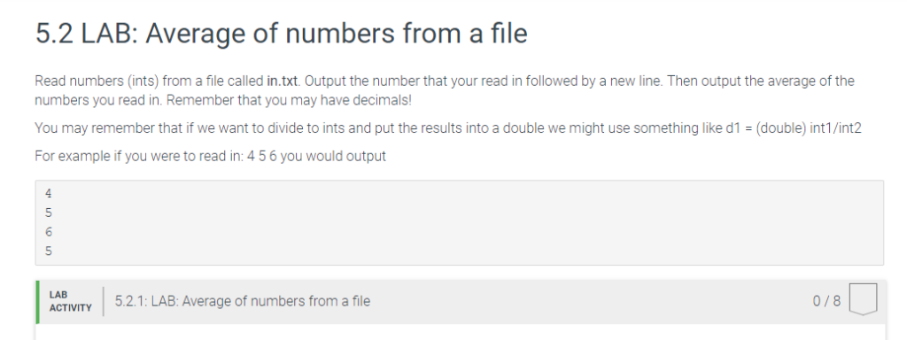 Solved 5.2 LAB: Average of numbers from a file Read numbers | Chegg.com