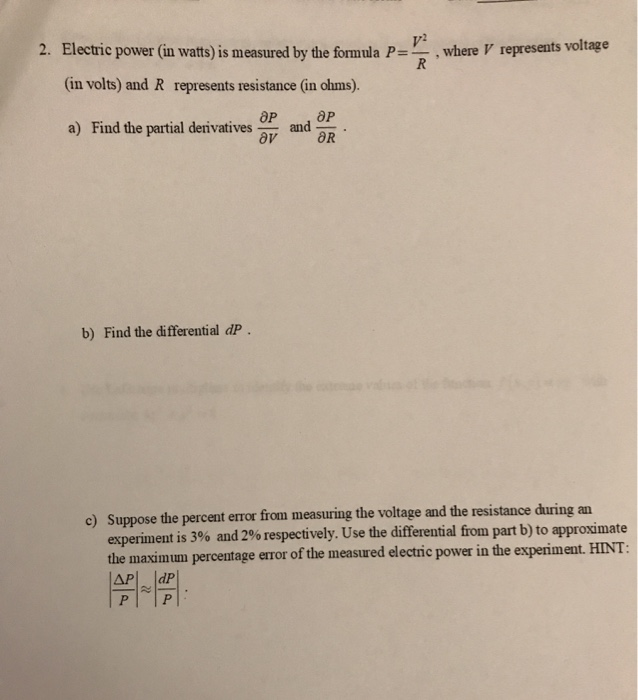 Solved Electric power (in watts) is measured by the formula | Chegg.com