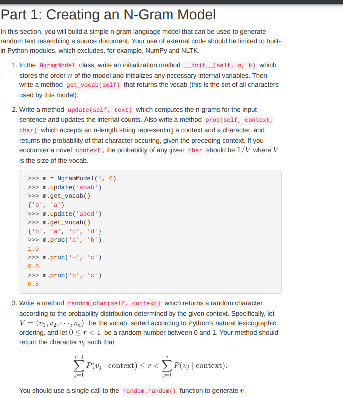 class NgramModel(object): ''' A basic n-gram | Chegg.com