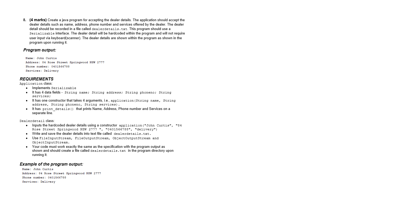 Solved 8 4 Marks Create A Java Program For Accepting The Chegg