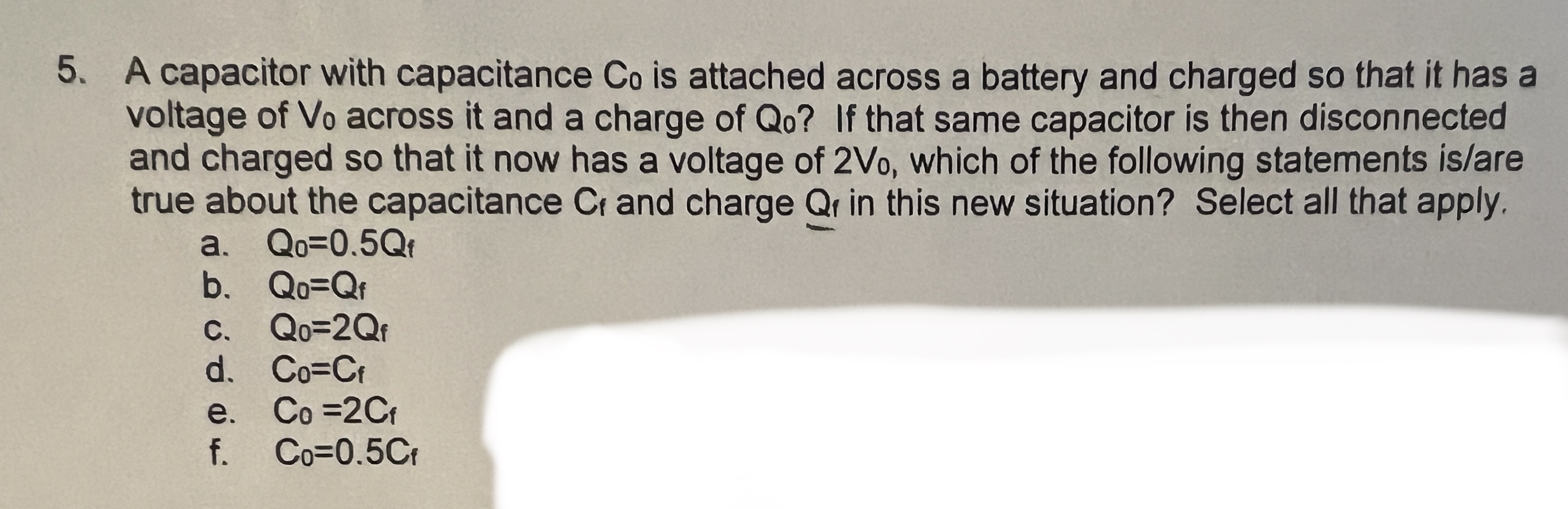Solved 5. A capacitor with capacitance C0 is attached across | Chegg.com