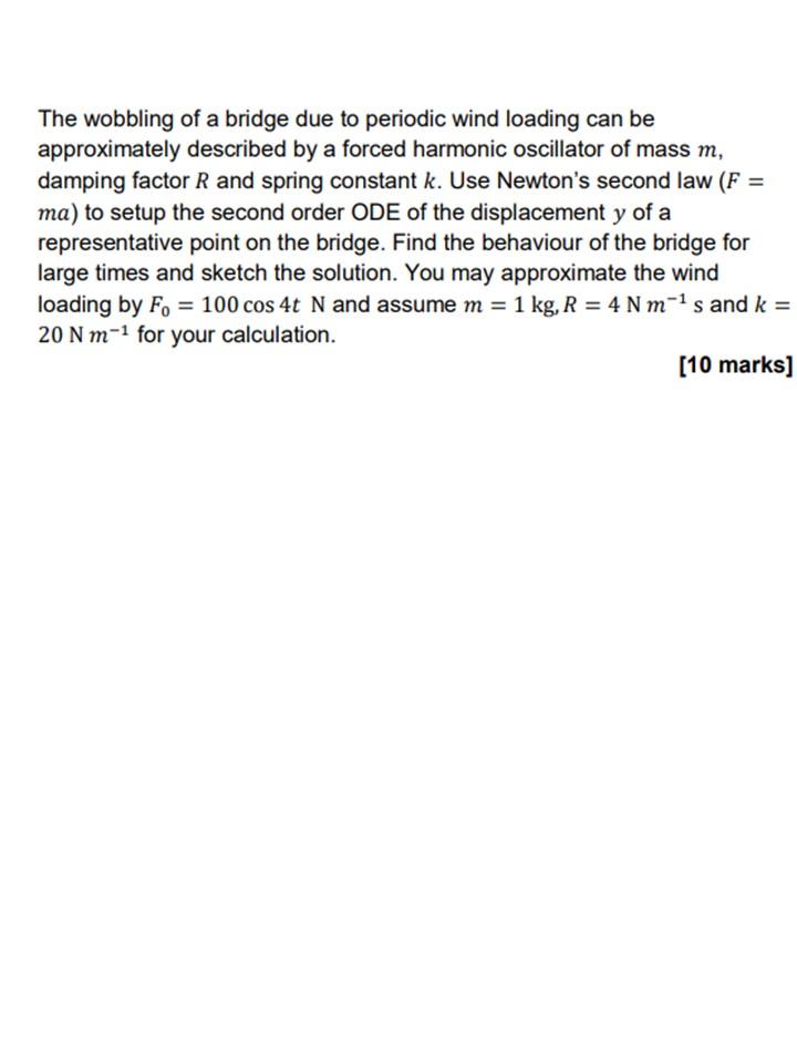 Solved The wobbling of a bridge due to periodic wind loading | Chegg.com
