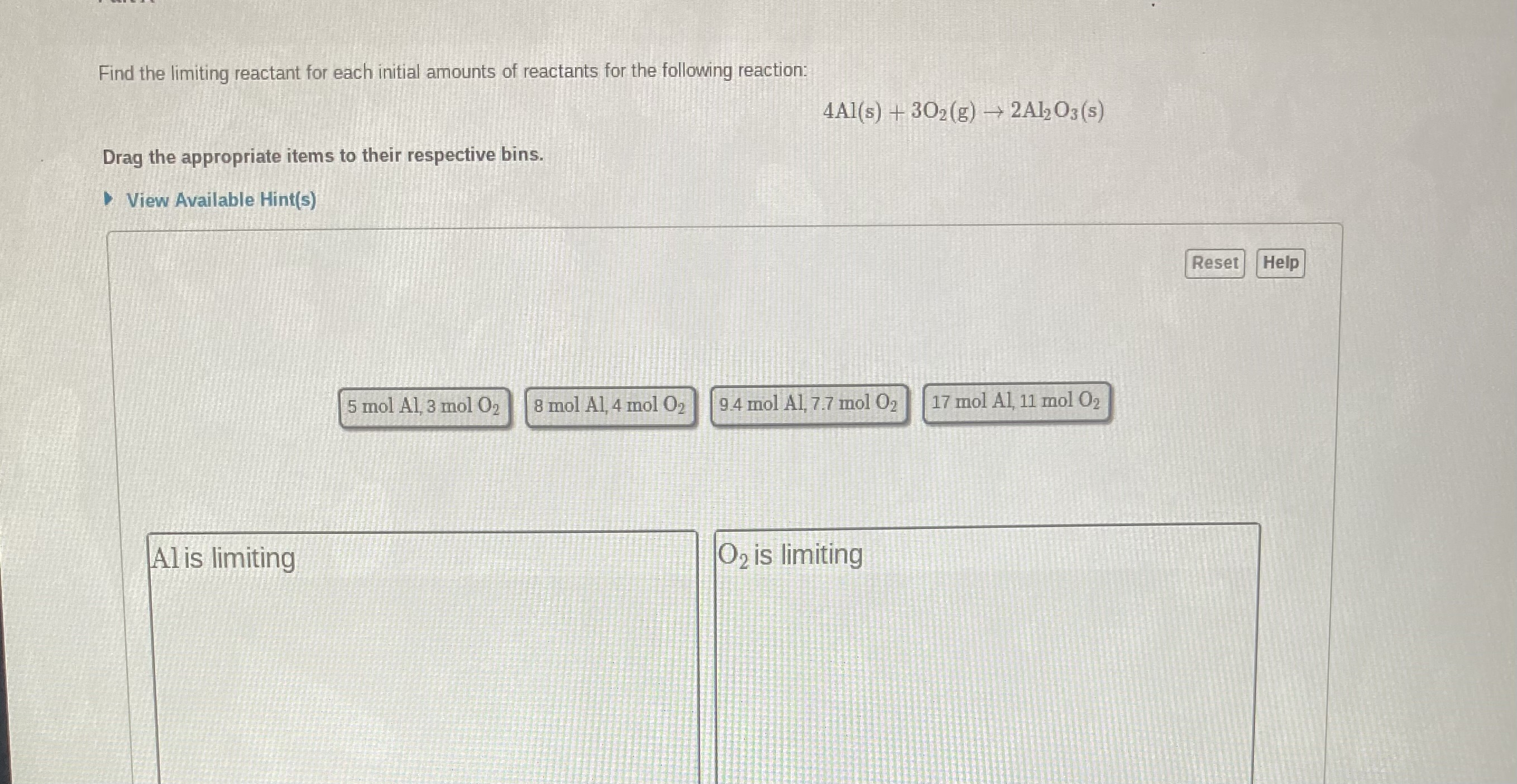 Solved Find the limiting reactant for each initial amounts | Chegg.com