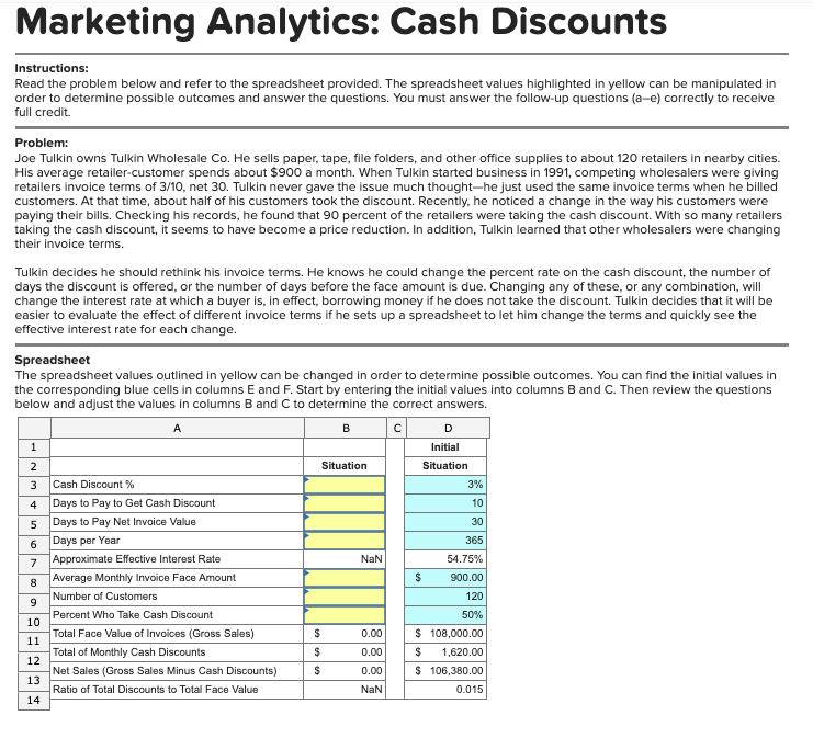 Solved Marketing Analytics: Cash Discounts Instructions: | Chegg.com