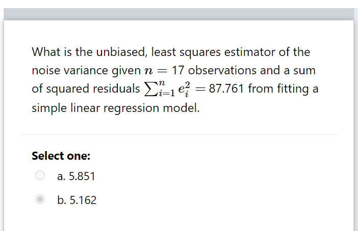 Solved What is the unbiased, least squares estimator of the | Chegg.com