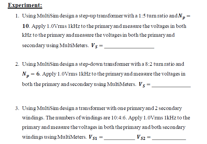Solved Experiment: 1. Using MultiSim design a step-up | Chegg.com